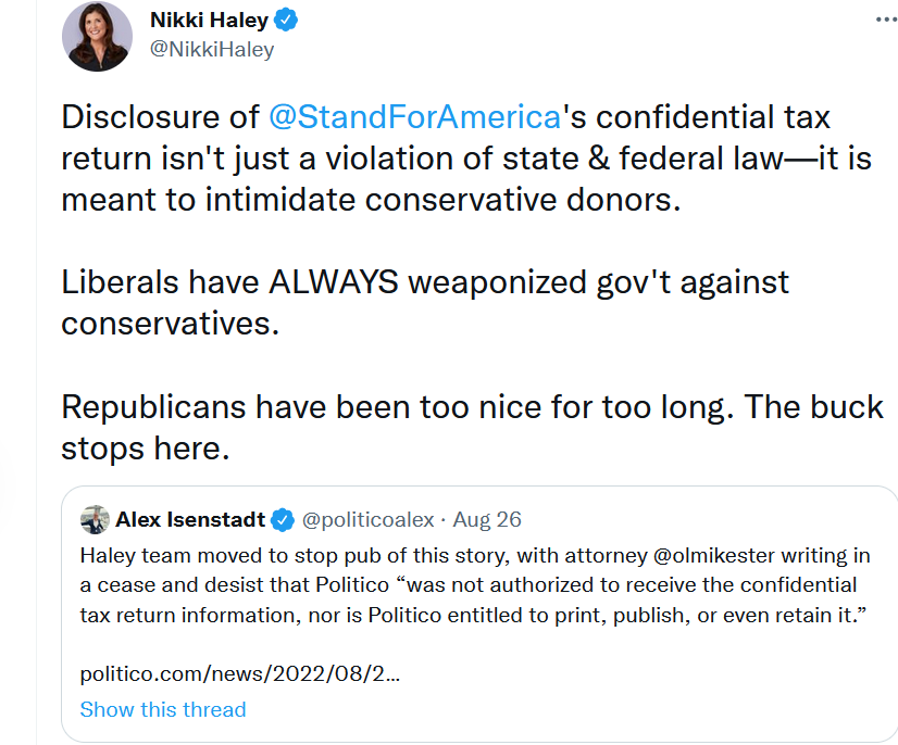 Politico Reveals IRS Leaks In Their Big “Scoop” That Republican Nikki ...